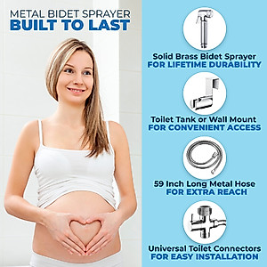 All Metal Handheld Bidet Sprayer for Toilet – Chrome – Handheld Bidet Attachment for Toilet with 59” Hose & Leak-Proof T-Valve - Muslim Shower for Toilet - Jet Spray for Toilet