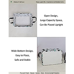 ONOEV 2 Pack Rectangular Fabric storage box,decorative basket and finishing basket with handle are used for the storage of clothes,books and sundries(2 Pack Green geometry)