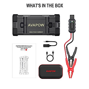 AVAPOW Car Battery Jump Starter 3000A Peak, Jumpstart with Force Start Function, Portable Starters for Up to 8L Gas 8L Diesel Engine with Booster Function,12V Lithium Jump Charger Pack Box