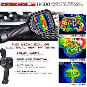 Autel MaxiIRT IR100 Thermal Imaging Camera Auto-Focus for Instant Thermal Imaging Dual Camera Overlay Feature Adjustable Emissivity Five Color Palettes Wi-Fi Image Transfer to PC or Mobile Device