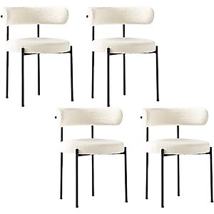 NIUYAO Upholstered Dining Chair Modern Open Back Side Accent Chair Armless Soft with Metal Legs for Dining Room Livingroom Lounge Office -White/Black Legs, Set of 4