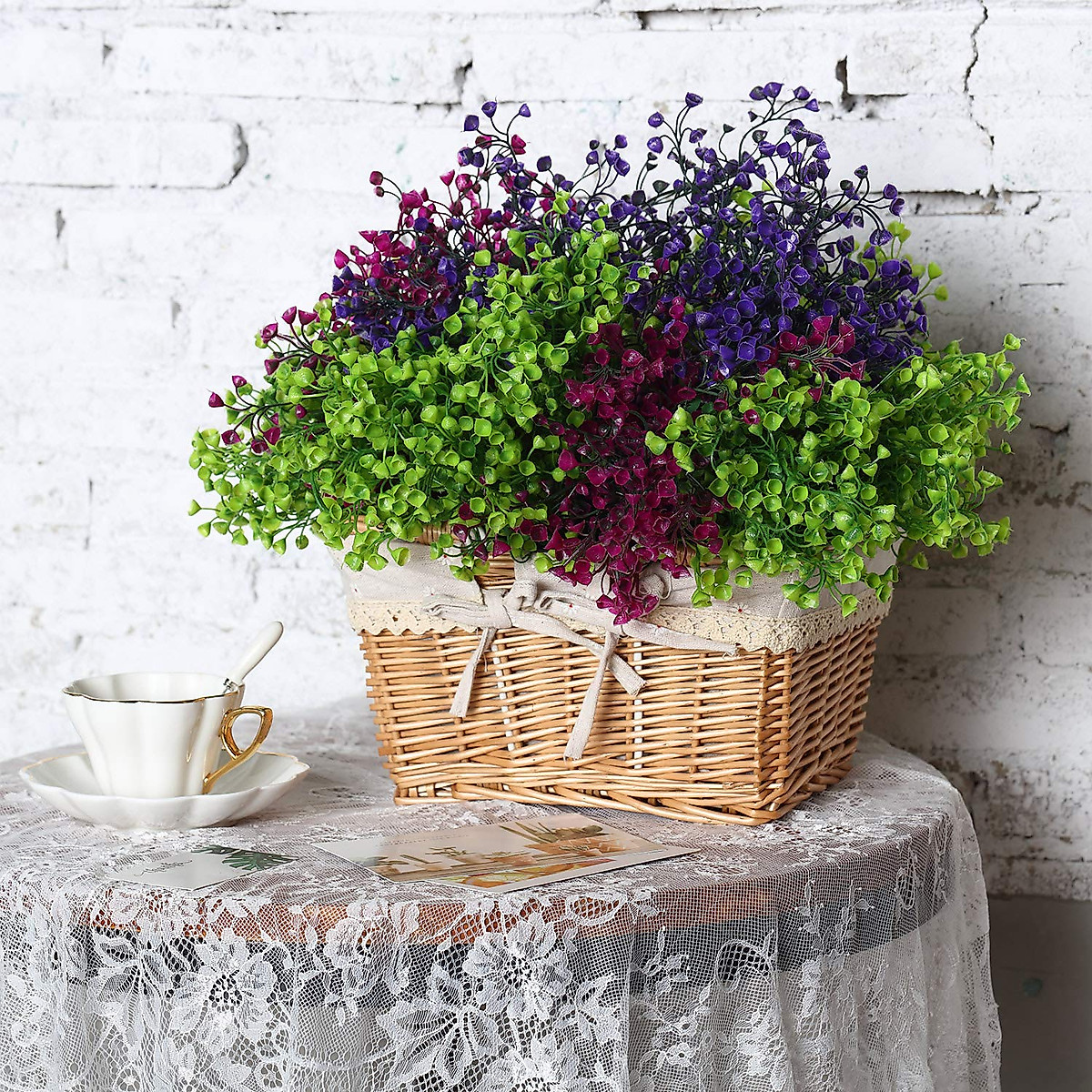 WILLBOND 12 Bundles Artificial Flowers Outdoor Artificial Plant Decor UV Resistant Fake Plastic Flowers Faux Shrubs for Home Garden Porch Hanging Planters Outdoor Spring Summer Decoration (Green)