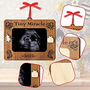2022 Christmas Wooden Photo Keepsake Ornament Ultrasound Picture Frame Sonogram Photo Frame for Newborn Baby, Parents and Grandparents Christmas Wooden Decor