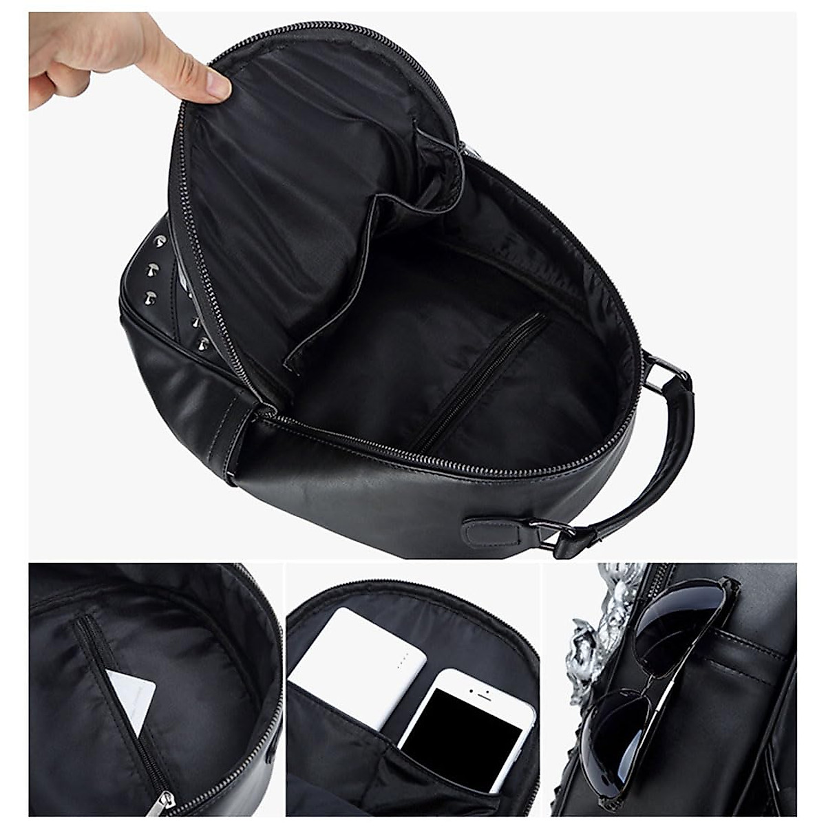 Berchirly 3D Skull Pu Leather Backpacks Women Small School College Bookbag Backpack Black