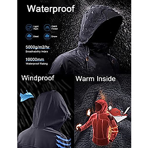 GEMYSE Men's Mountain Waterproof Ski Snow Jacket Winter Windproof Rain Jacket (Black,Large)