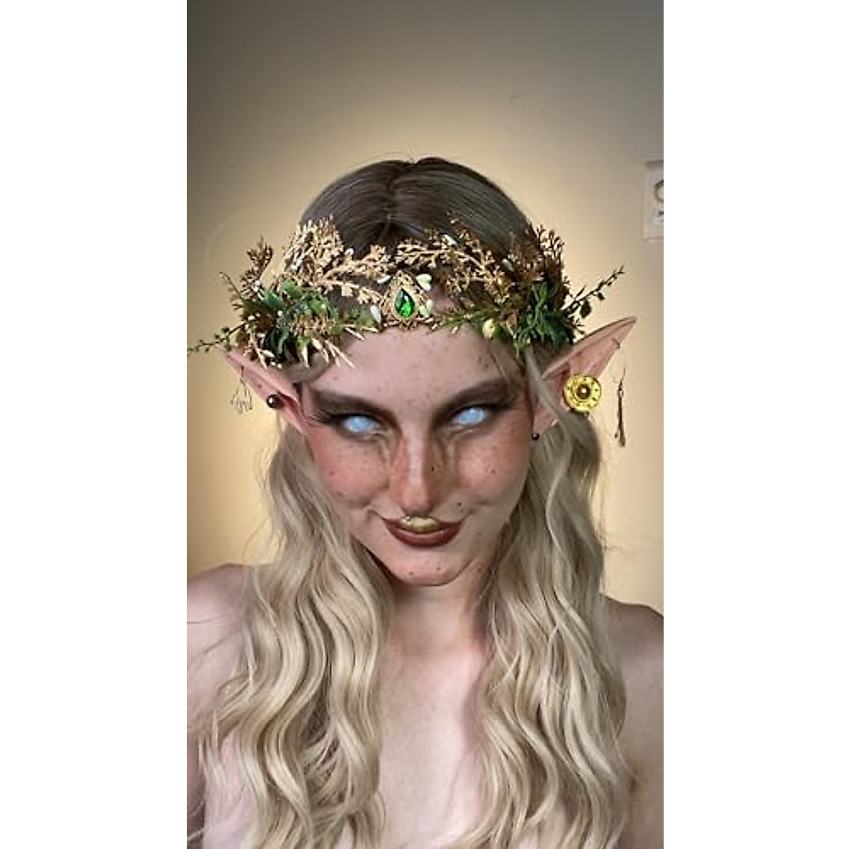 MOSTORY Handmade Woodland Fairy Crown Elf Forest Headpiece Medieval Leaf Circlet for Men Prince Adult God Cosplay Renaissance Halloween Wedding Gold Green