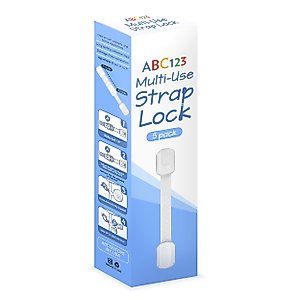 ABC123 - Child Safety Strap Locks (5 Pack) for Baby Proofing Cabinets, Drawers, Fridge & Toilets - Adjustable Strap Latches with Strong Adhesive, No Drilling Needed