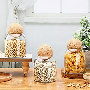 3 Pcs Cork Glass Jar Glass Bottle Sealed Jar Nut Storage Jar Coffee Bean Jar Glass Container with Ball Cork Round Glass Bottles with Cork Glass Canisters with Airtight Seal Wooden Lid (500 ML/ 17 Oz)