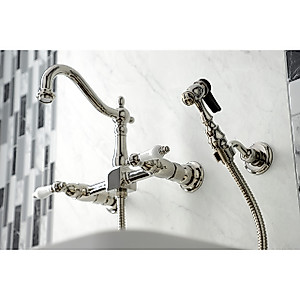 Kingston Brass KS1266PLBS Heritage Wall Mount Bridge Kitchen Faucet with Brass Sprayer, Polished Nickel