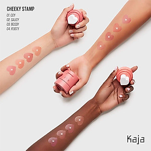 Kaja Blush - Cheeky Stamp, 04 Feisty, 0.17 Oz + Lip & Blush Glazed Keychain Stain - Jelly Charm 02 Squeeze Guava Bundle