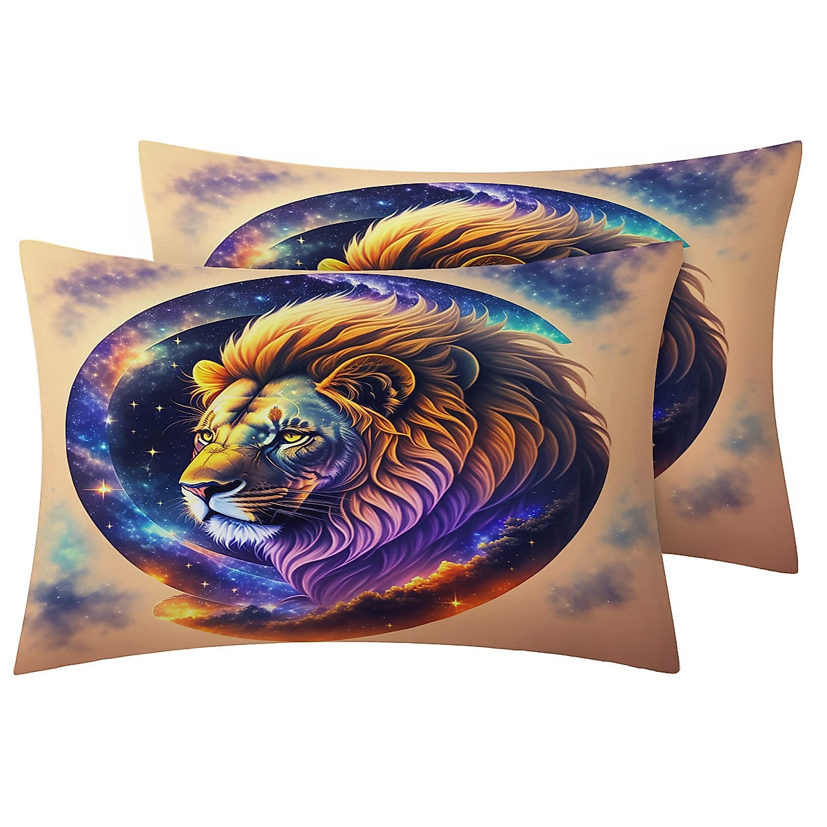 NOGAWA Lion Sheets Full Size, Fantasy Bed Sheets, Patterned Bedding Sheets & Pillowcases 4 Piece Set - Soft Microfiber Deep Pocket Fitted Sheet & Flat Sheet & 2 Pillow Cases