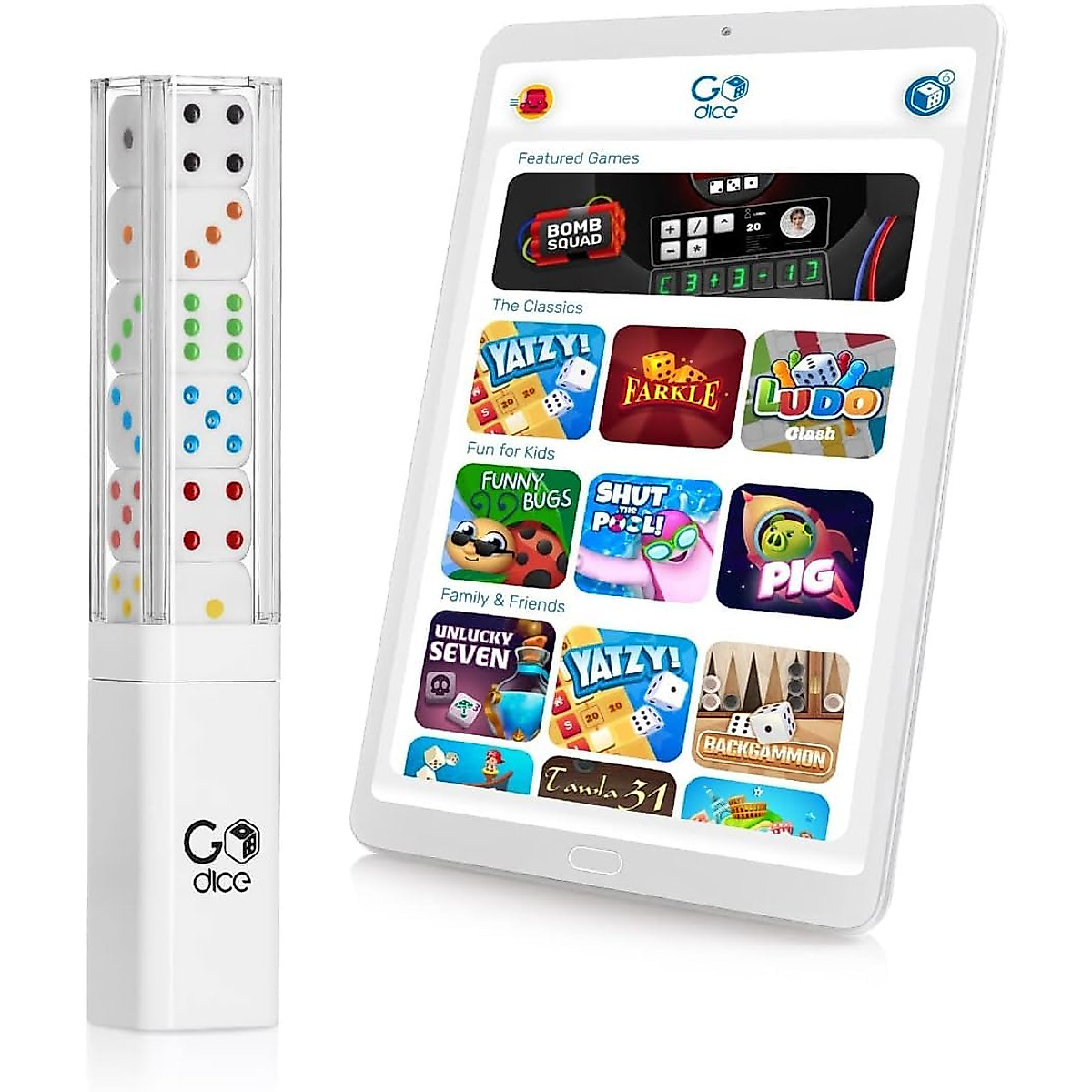 GoCube Ultimate GoDice Pack - 6 Smart Connected Dice, Rolling Tray, Cup and Extra Charger