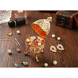 Furuida Trinket Box with Hinged White Faberge Egg Enameled Jewelry Box Classic Ornaments Metal Craft Gift for Home Decor
