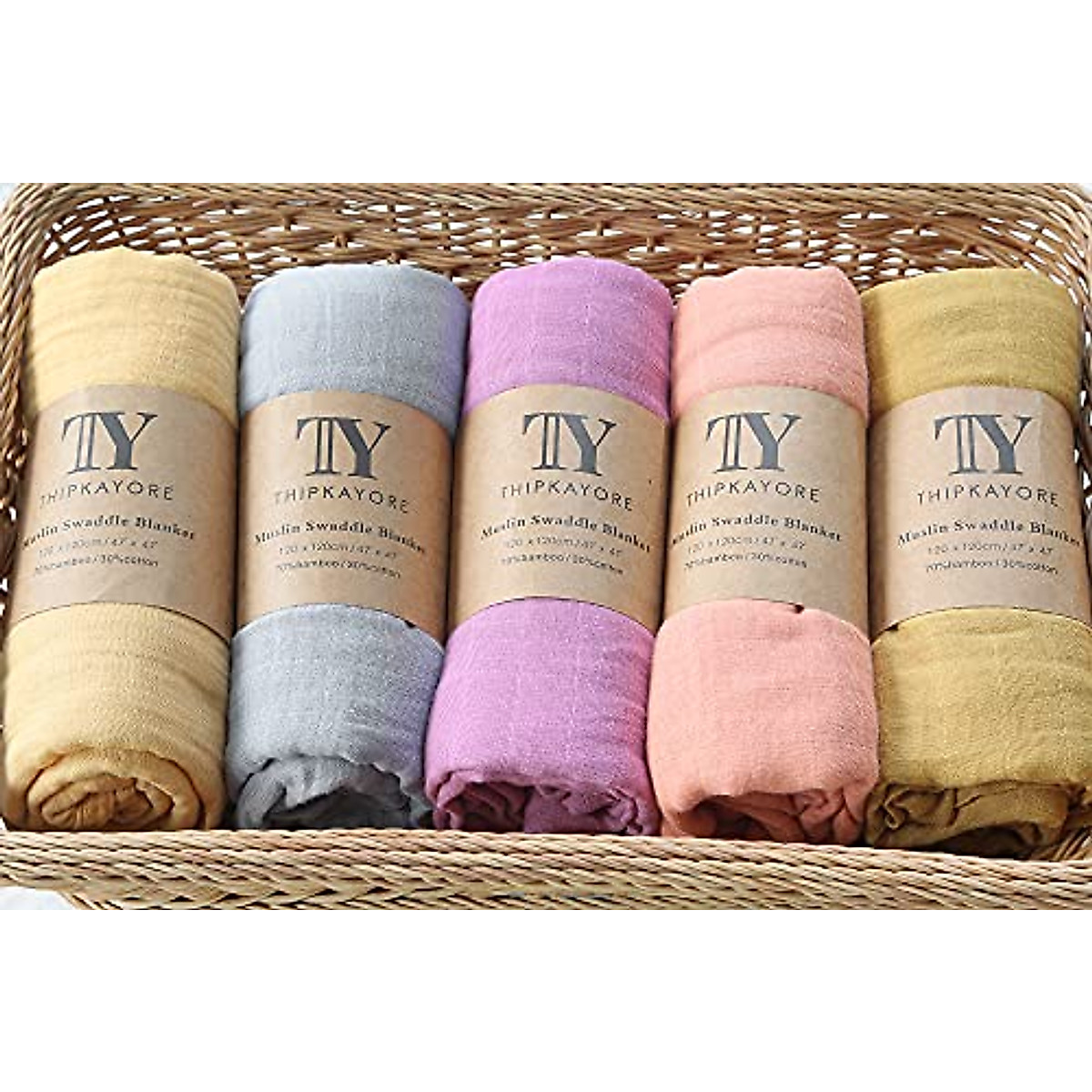 THIPKAYORE Baby Swaddle Blankets, Baby Swaddling Neutral Receiving Blanket for Boys & Girls, 70% Bamboo & 30% Cotton, Large 47 x 47 inches Solid Color (Yellow)