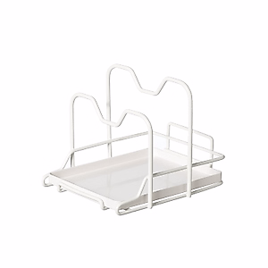 SUNFCON Upgraded Pot Pan Lids Holder Large Cookbook Stand Spoon Rest Cutting Board Rack Chopping Board Organizer Stand w Drip Tray Kitchen Countertop White