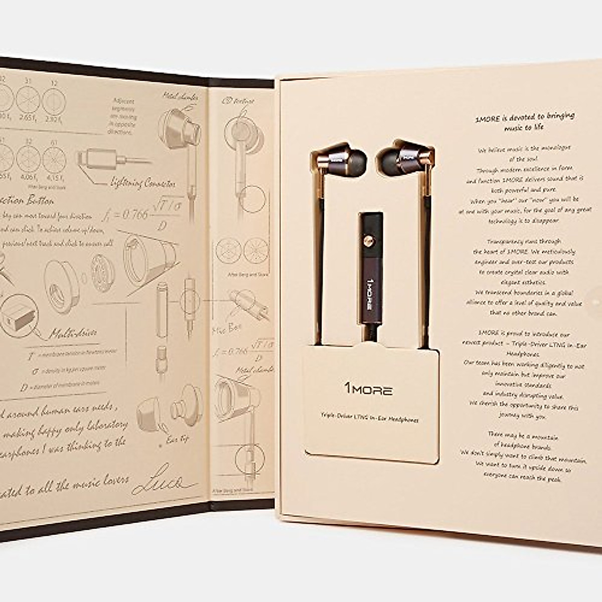 1MORE Triple-driver Headphones In-Ear Hi-Res Audio Earphones with Microphone and Remote Control Lightning Connector for iPhone7 iPhone 8 iPhone X, iPad & iPod - E1001L Gold