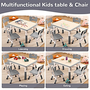 GAOMON Kids Table and 4 Chair Set,Height Adjustable Toddler Arts & Crafts Table and Chair Set for Ages 2-10,Max 300lbs Kids Activity Art Table for Classroom Daycares,Home