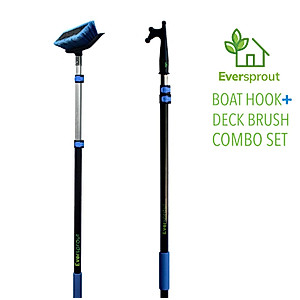 EVERSPROUT 5-to-12 Foot Boat Hook & Scrub Brush Kit (15-20 Foot Reach) | Soft-Bristle Deck Brush with Built-In Bumper Prevents Scratching | Durable Lightweight 3-Stage Extension Pole | Floating Design