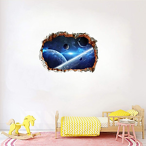 3 Pcs Universe Wall Stickers 3D Planet Galaxy Outer Space Nine Planet Window Decals Decorations Murals Wall Art Decorative Sticker for Kids Living Room Bedroom Nursery Playroom Party Decor Supplies