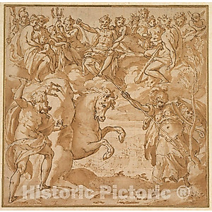 Historic Pictoric Art Print : Cesare Nebbia - The Contest Between Athena and Poseidon for The Possession of Athens : Vintage Wall Décor : 16in x 16in