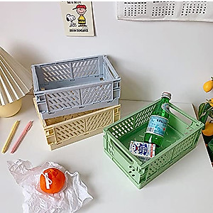 Kawaii Foldable Storage Bins Cute Macaron Colors Storage Bins for Teen Girls Desk Accessories Box Container Bedroom Dorm Storage and Organization Back to School Supplies (Small(5.9''L), Sage Green)