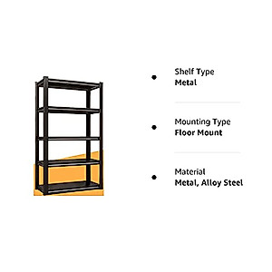 Raybee 72" Garage Shelving Heavy Duty, 2010LBS Garage Storage Shelves with 5 Tier Adjustable Metal Shelving Unit,Heavy Duty Shelving,Metal Storage Shelves for Basement,Easy Assembly,16.3"DX31.7"WX72"H