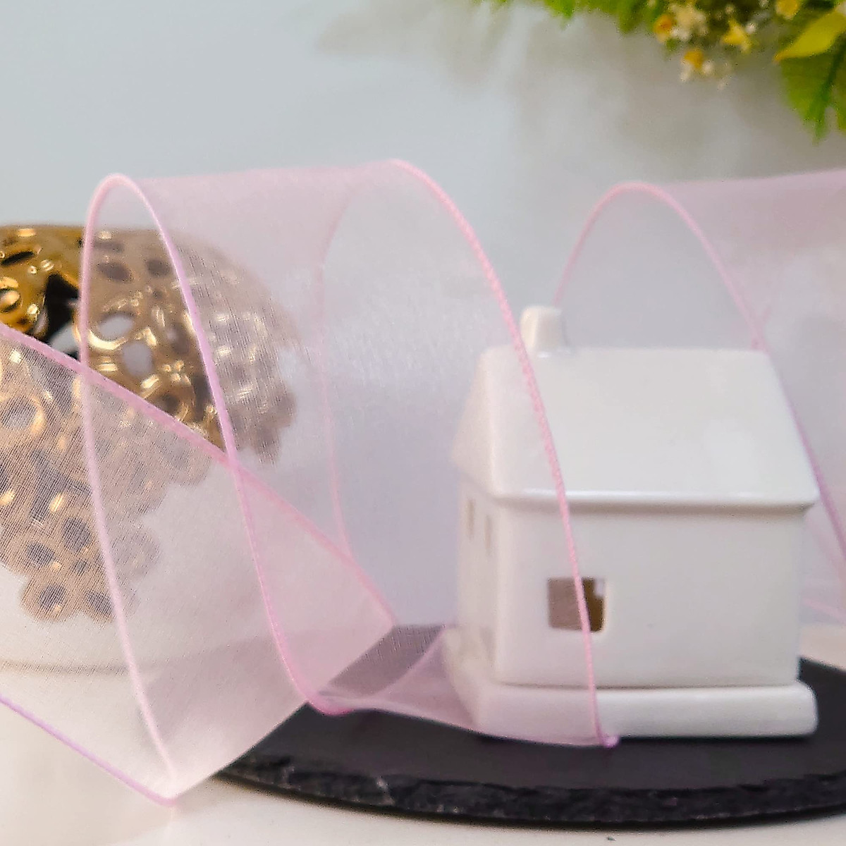 CT CRAFT LLC Sheer Organza Wired Ribbon for Home Decor, Gift Wrapping, DIY Crafts, 2.5” x 25 Yards x 2 Rolls - Pink