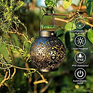 HaoPei Hanging Outdoor Solar Lights Waterproof Lotus Lantern Front Porch Yard Patio Garden Decor for Outside Backyard Wall Pathway Ornaments, HaoPei-01