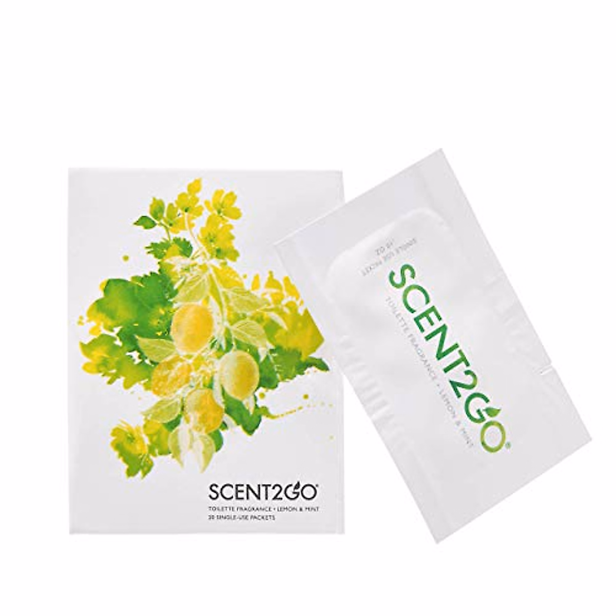 Scent2Go Toilette Fragrance Dissolvable Powder - Discreet Travel Size Packet - 20 Pack - Leak Proof - Natural Odor Eliminator - Lemon + Mint Scent