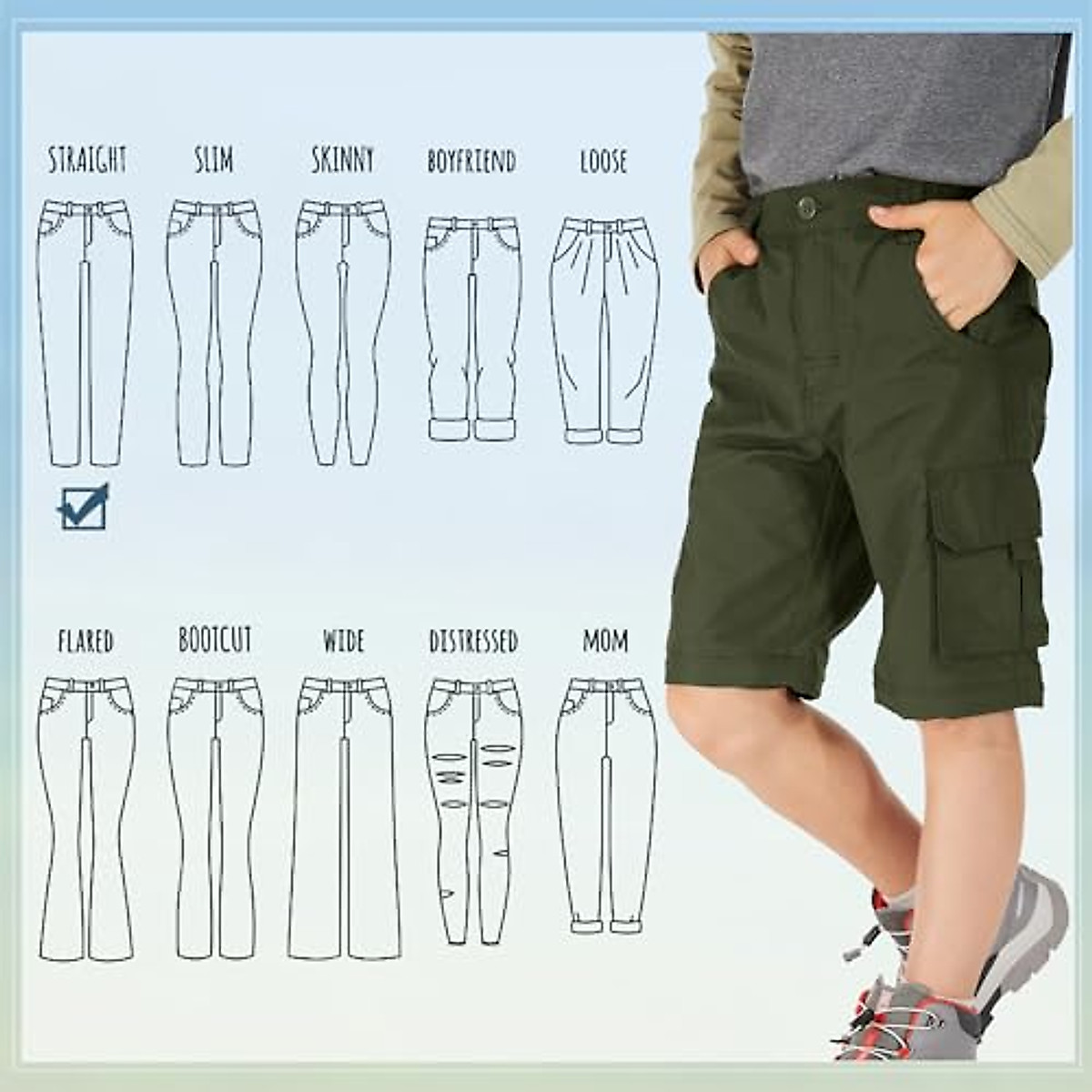 linlon Kids' Cargo Pants, Boy's Casual Outdoor Quick Dry Waterproof Hiking Climbing Convertible Trousers #9016-Army Green-M