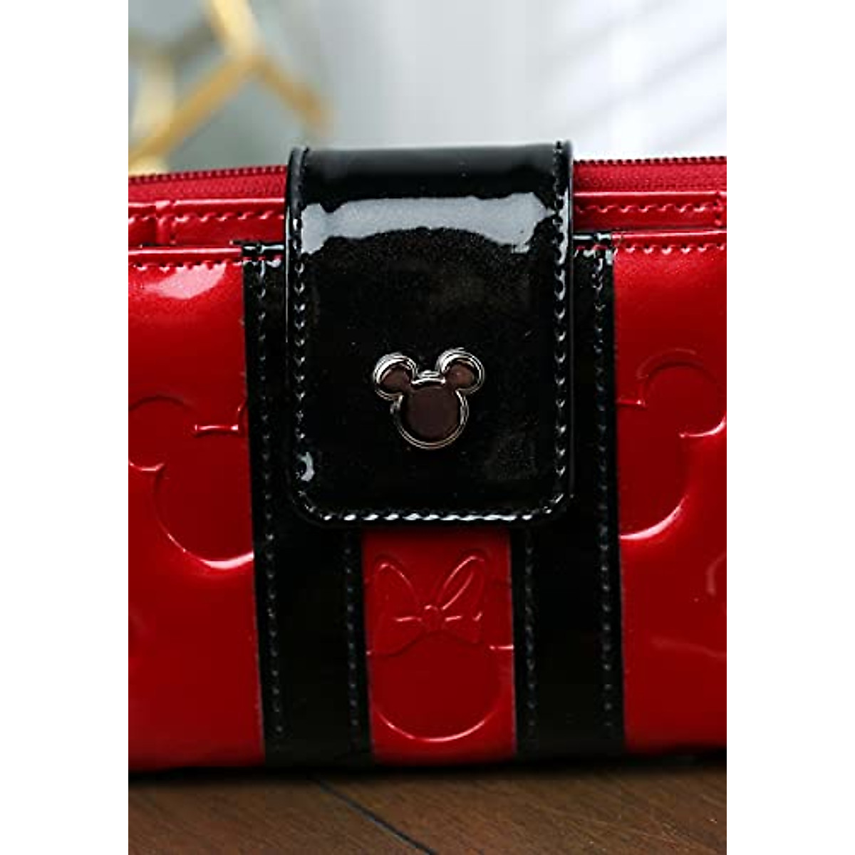 Disney Mickey and Minnie Embossed Wallet,Red and Black patent,One Size