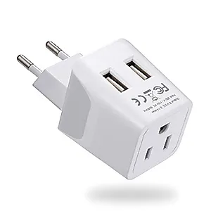 Ceptics Europe Travel Adapter, Ultra Compact Dual USB Power Plug - for European Type C - 3 Inputs - iPhone, Laptop, Galaxy, Cell Phones, Camera Chargers, iWatch & More - CTU-9C