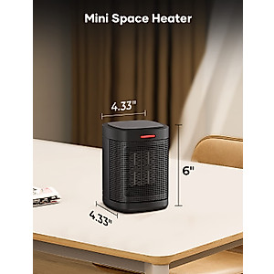 500W PTC Small Ceramic Electric Heater, Portable Electric Space Heater with One-Click, Fast Safety Heating, Overheating and Tip-Over Protection, Mini Space Heater for Indoor Use Office Bedroom