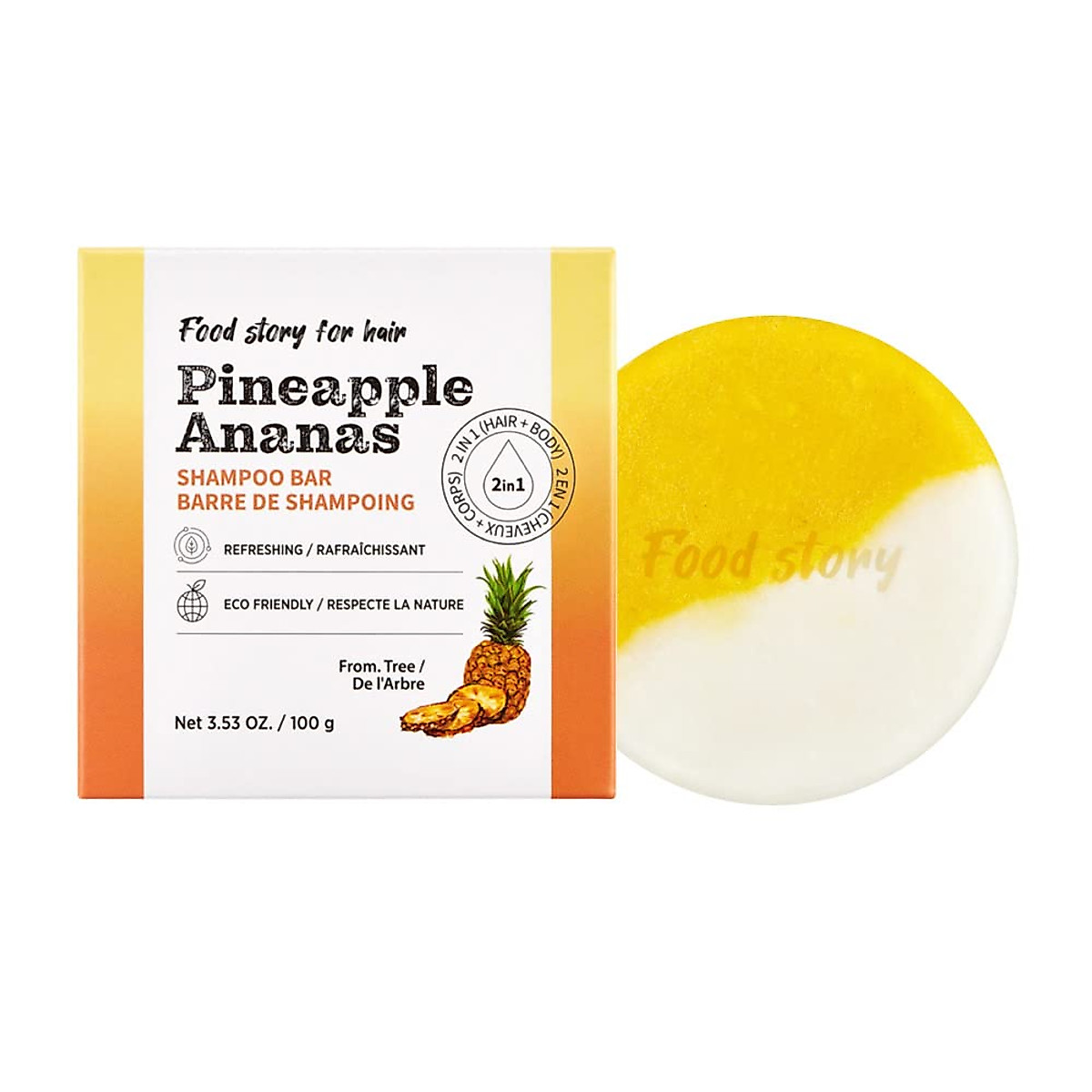 FOOD STORY FOR HAIR PINEAPPLE SHAMPOO BAR For oily scalp and hair Low pH Vegan Refreshing surfate free waterless shampoo soap bar soap
