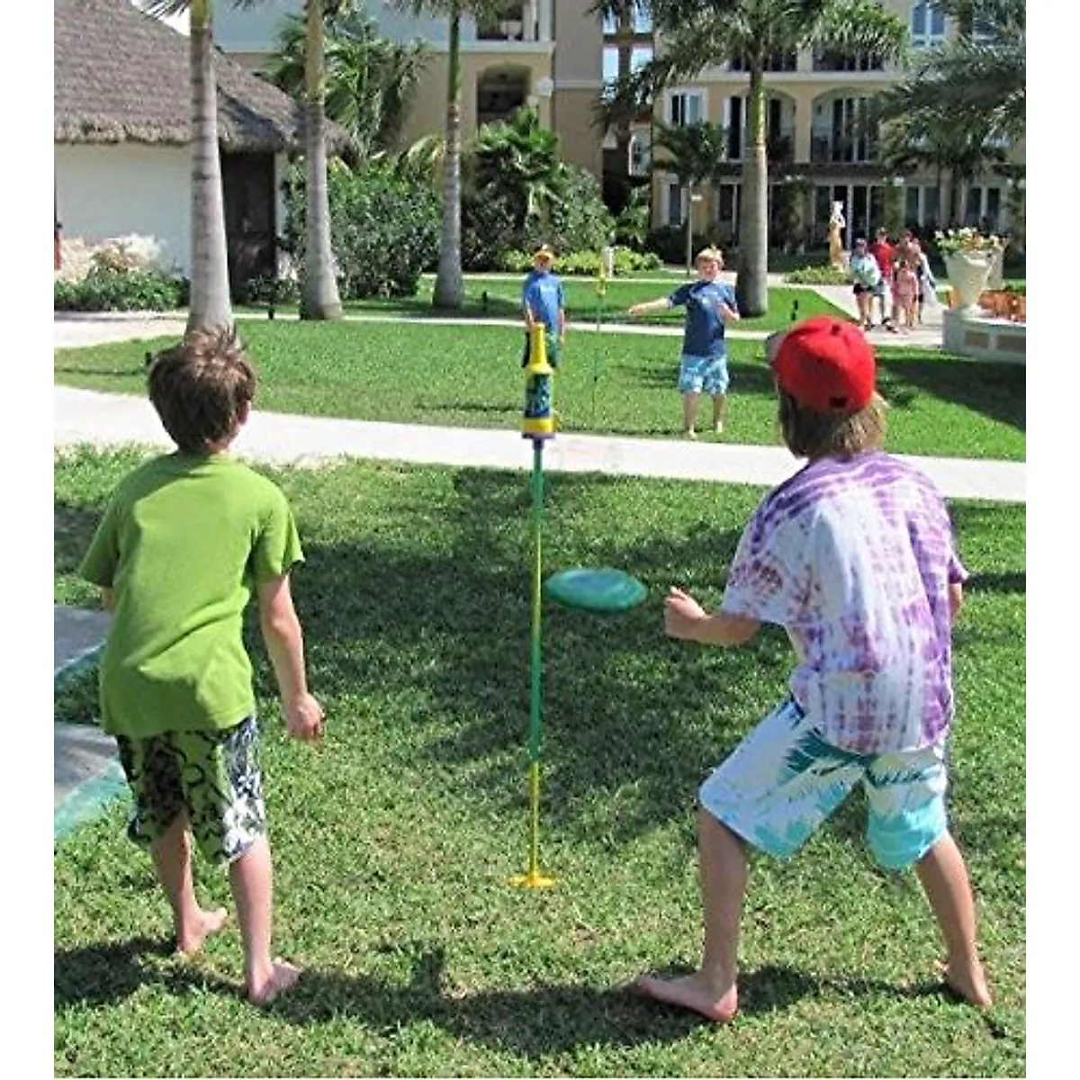 Bottle Bash Outdoor Flying Disc Game Set – Disc Toss Game for Family, Adult & Kids, Backyard and Beach Game - Frisbee Target Lawn Game with Poles & Bottles (Beersbee & Polish Horseshoes)