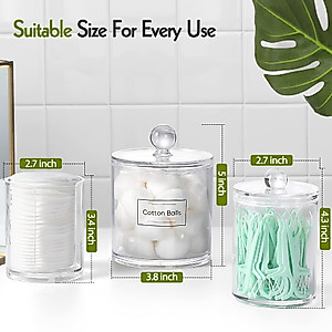 3 Pack Qtip Holder Dispenser, 20 OZ Cotton Ball Holder + 10oz Cotton Swab Holder + Cotton Pads Dispenser - Plastic Apothecary Jar Set, Bathroom Canister Storage Organization, Vanity Makeup Organizer