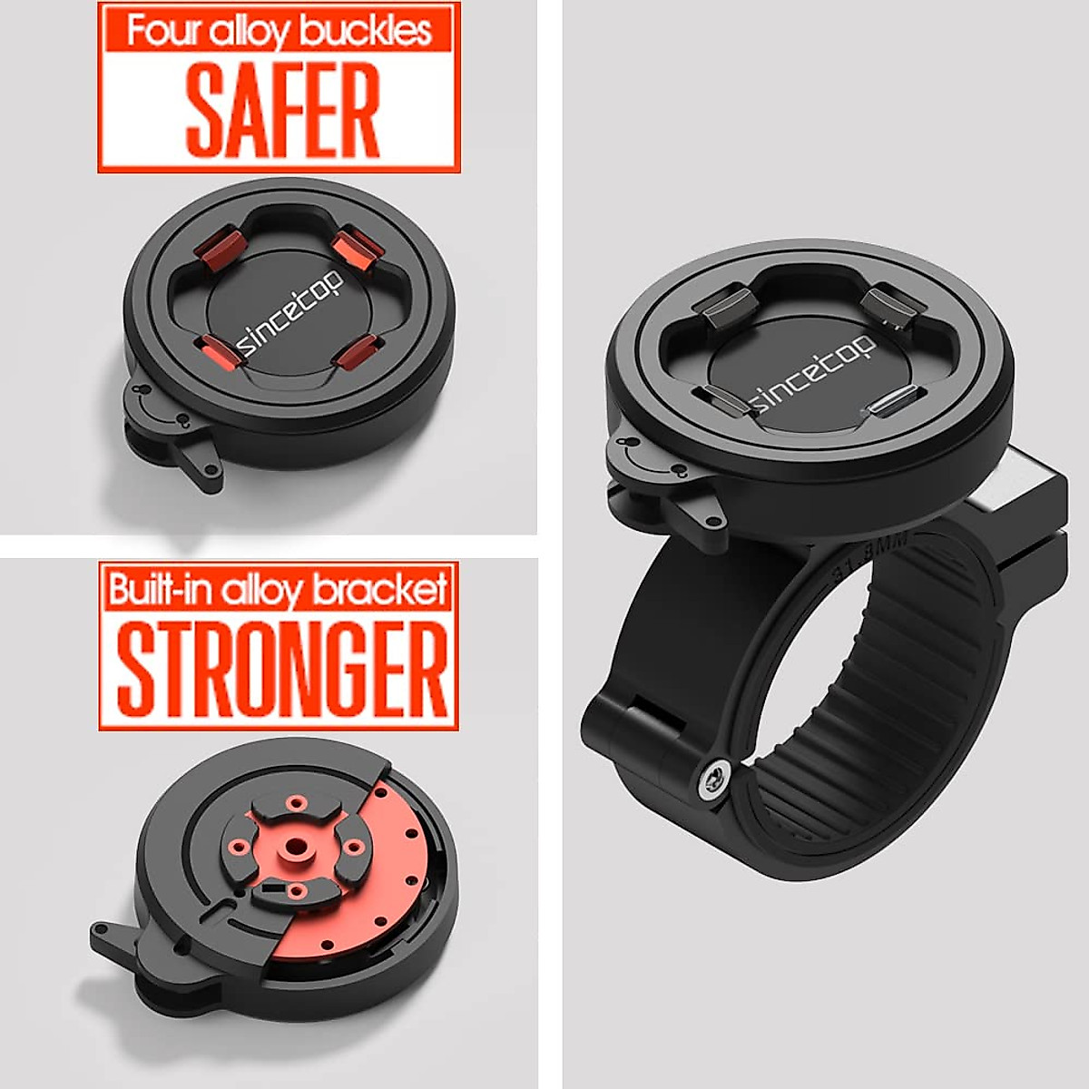 CQ Mountain Bike Phone Mount, Sincetop Bike Phone Holder for Bike Stem/Motorcycle Handlebar, 1s Lock/Detach Aluminum Scooter/MTB/Bicycle Cell Phone Holder Clip for iPhone & All 4.5"-7" Smartphones