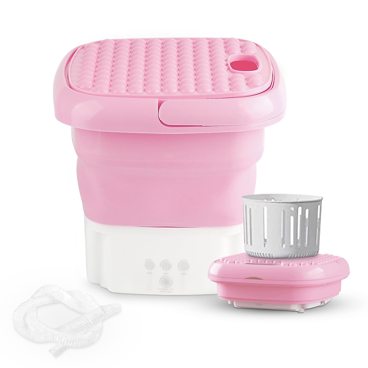 Portable Washing Machine, Mini Foldable Washer and Spin Dryer Small Foldable Bucket Washer, 3 Modes Deep Cleaning Half Automatic Wash and Dump Washer(Pink)