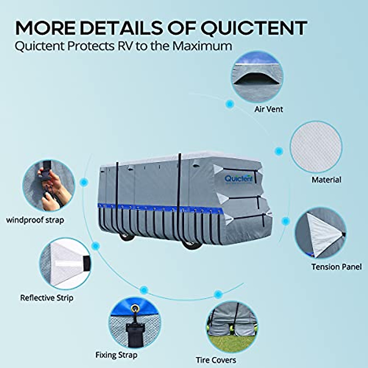 Quictent Upgraded Class C RV Cover, Extra-Thick 6-ply Camper Cover, Fits 26-29Ft Motorhome -Breathable Watertight Quick-Drying Rip-Stop Anti-UV with 2 Windproof Straps, 4 Tire Covers