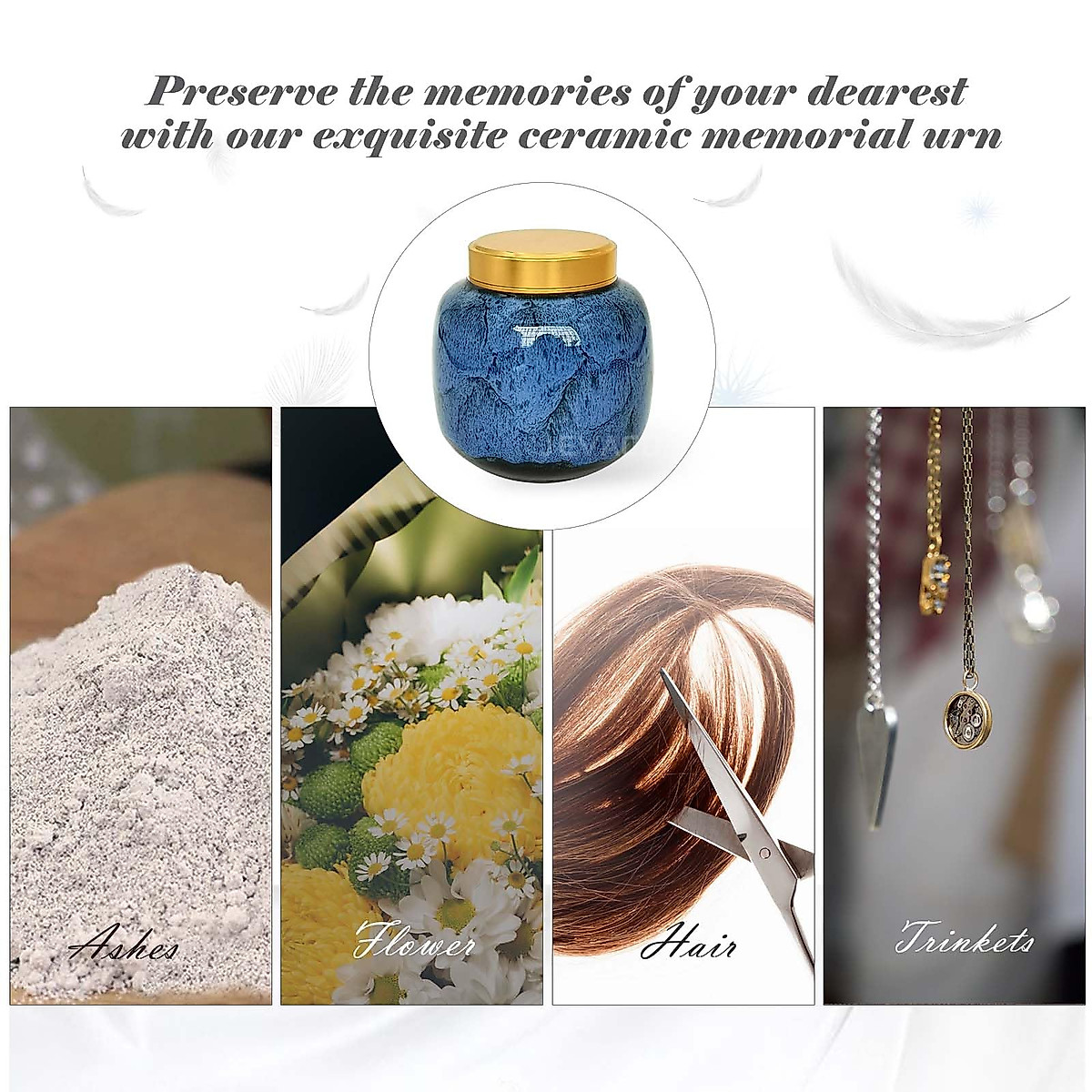 Blue Handmade Ceramic Urn for Ashes - 6.7 fl oz (0.8 Cup) Memorial Keepsake (3.15" H) with Secure Aluminum Lid, Small Urn for Pets, Children & Sharing Adult Ashes