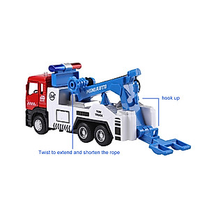 haomsj Toy Tow Truck Pull Back Toy Cars Miniature Carrier Truck Toy for Boys and Girls, Lights and Sound