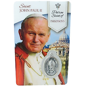 Needzo Saint John Paul II The Pope Holy Prayer Card with Medal and Chaplet on The Back, Catholic Saints Pocket Prayer Bookmarks and Bible Page Holders, 3 3/8, Pack of 2