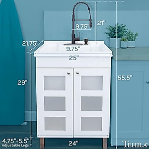 White Utility Sink in White Vanity, Matte Black Pull-Down Coil Faucet, Soap Dispenser and Spacious Cabinet by JS Jackson Supplies for Garage, Basement, Shop and Laundry Room