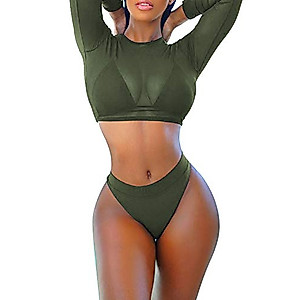 ALBIZIA Women's Sexy Brazilian Triangle Swimsuit 3 Piece Bathing Suit XL Army Green