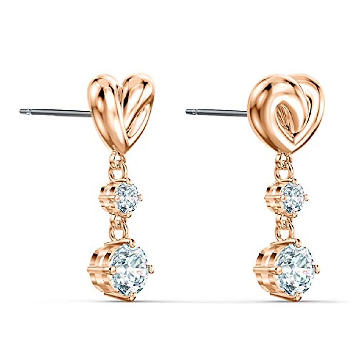 SWAROVSKI Lifelong Heart Drop Pierced Earrings for Women, Set of White Crystal Heart Design Earrings with Rose-Gold Tone Plating