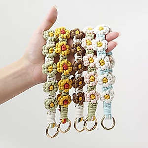 Poagoep Boho Keychain Handmade Keychain Wristlet Key Chain Wrist Lanyard for Keys Cute daisy keychain for Women(5)