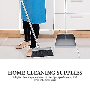 1 Set Broom and Dustpan Set with Long Handle Stainless Steel Kitchen Supple Bristle Brooms Stand Up Pan Home Cleaning Device for Home Household Floor Cleaning