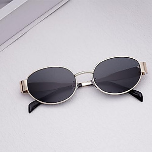 knliwkm Trendy Retro Oval Sunglasses for Women Gold Fashion Designer Shades Vintage 90s Style Classic Sun Glasses