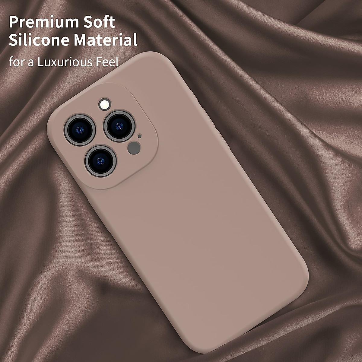 bicol Compatible with iPhone 15 Pro Max Case with Screen Protector,Enhanced Camera Lens Protection,Soft Liquid Silicone Protective Cover,Slim Fit Protective Phone Case 6.7" Light Brown