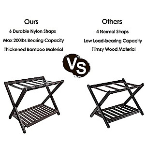 Purbambo Luggage Rack, Bamboo Folding Luggage Rack Suitcase Stand with Storage Shelf for Home Bedroom Guest Room - Brown